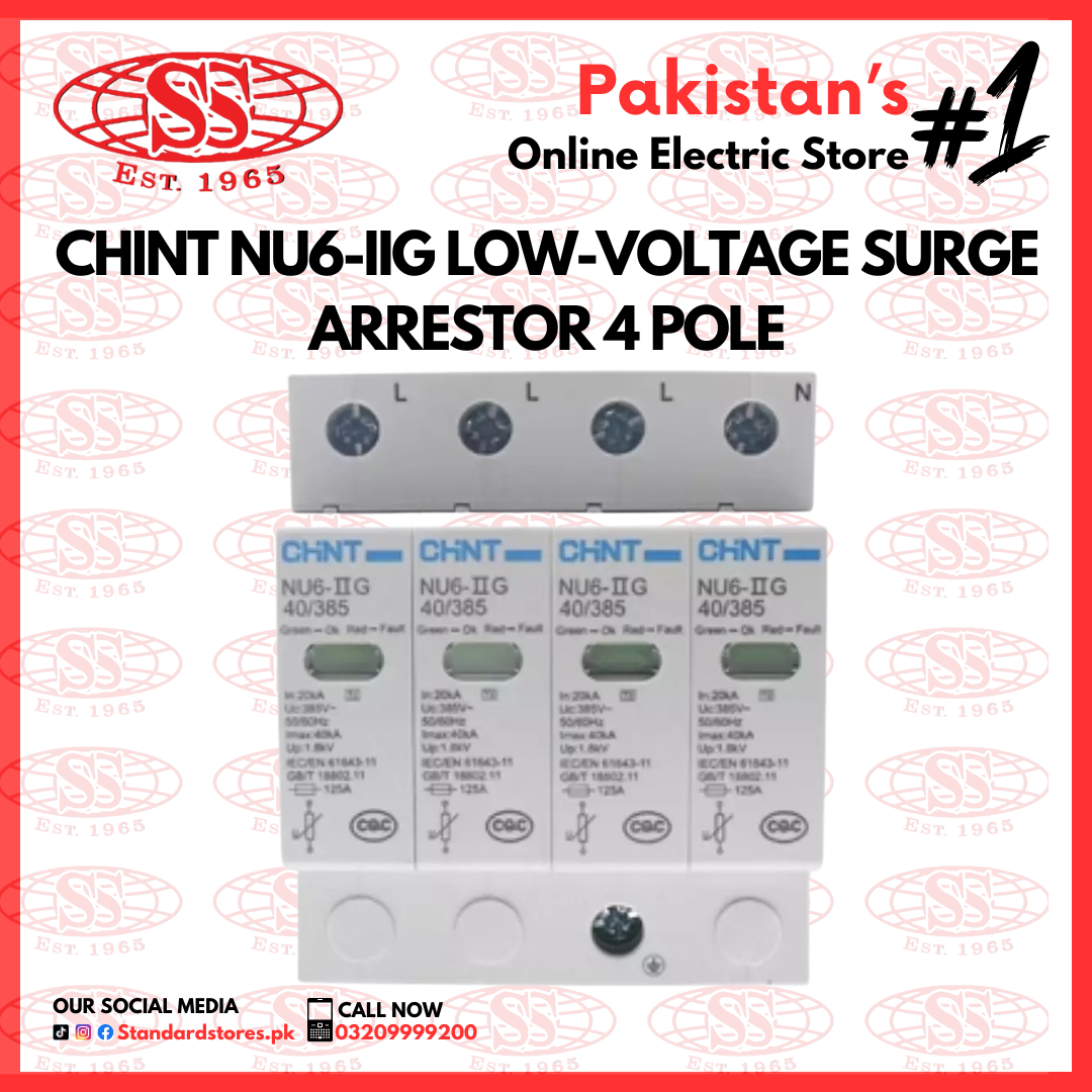 SPD 4P AC 40kA Chint NU6-IIG Low-Voltage Surge Arrestor 4 Pole — Standard Electric Co.