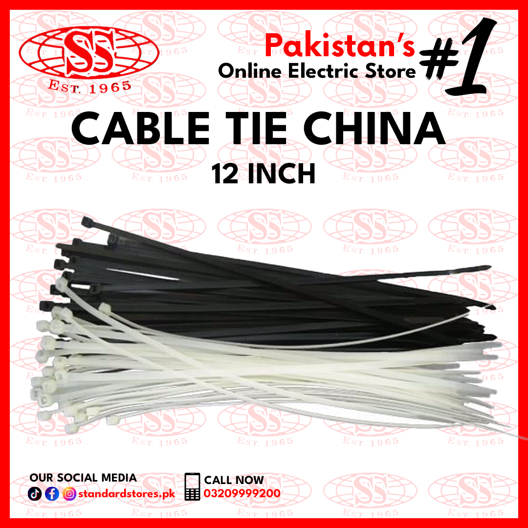 Cable Tie Nylon 12" China CV 300 Black White — Standard Electric Co.