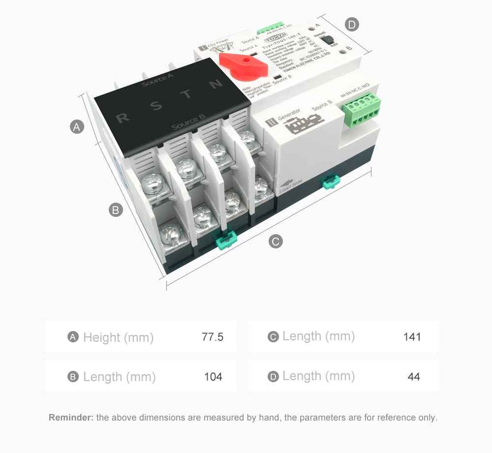 TOMZN Three Phase Din Rail ATS Dual Power Change Over 125A — Standard ...